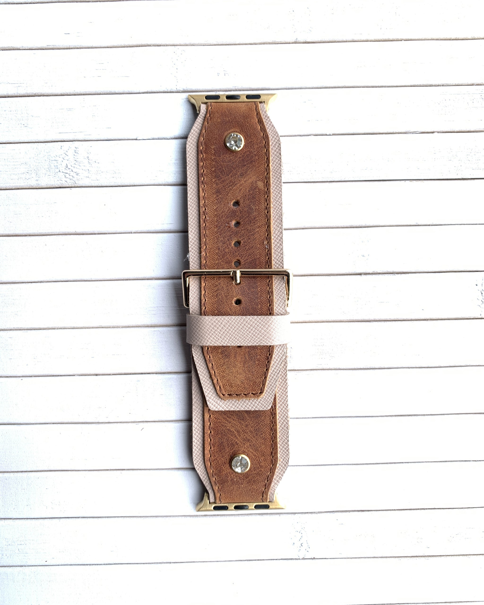 Authentic Crazy leather Diamond studded watch strap